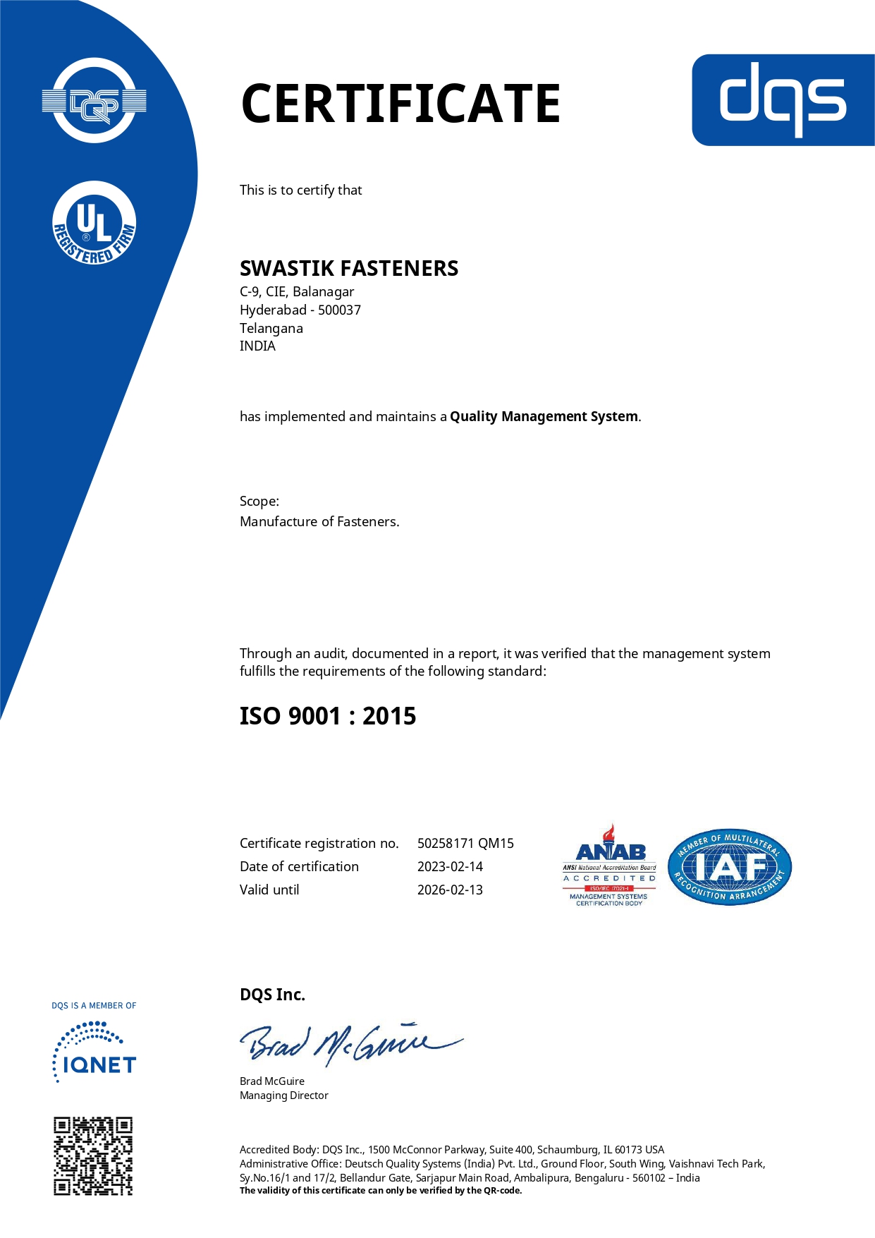 Awards and Certifications – Swastik Fasteners